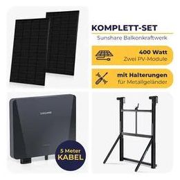 Sunshare Ray Balkonkraftwerk 400 Watt f&uuml;r Metall- & Glasgel&auml;nder | Winkel nach der Installation einstellbar | 5 Meter Kabel