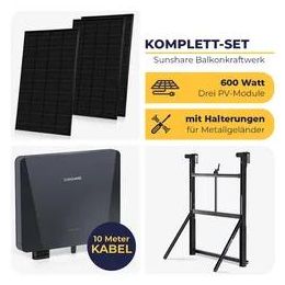Sunshare Ray Balkonkraftwerk 600 Watt f&uuml;r Metall- & Glasgelaender | Winkel nach der Installation einstellbar | 10 Meter Kabel