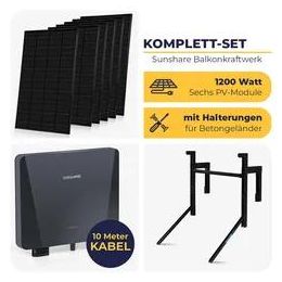 Sunshare Ray Balkonkraftwerk 1200 Watt f&uuml;r Betongel&auml;nder | Winkel vor der Installation einstellbar | 10 Meter Kabel