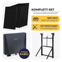 Sunshare Ray Balkonkraftwerk 1200 Watt f&uuml;r Metall- & Glasgel&auml;nder | Winkel nach der Installation einstellbar | 5 Meter Kabel