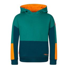 Trollkids Hoodie "Rondane" in Gr&uuml;n/ Dunkelblau/ Orange - 44% | Gr&ouml;&szlig;e 104 | Kinder-sweatshirts-jacken