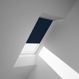 Velux Verdunklungsrollo &raquo;DKL CK02 1100SWL&laquo; verdunkelnd Verdunkelung ohne Bohren in F&uuml;hrungsschienen wei&szlig;e F&uuml;hrungsschienen & Griffleiste blau 