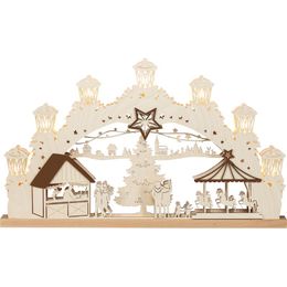 SAICO Original LED Schwibbogen &raquo;3D-Lichterbogen, Weihnachtsmarkt&laquo; Premium LED-Beleuchtung, warmwei&szlig;, BxHxT: 52x30,5x4,5 cm Holz teilmassiv