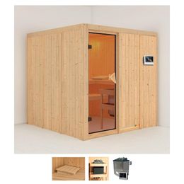 Karibu Sauna &raquo;Rodin&laquo; Set, 9-kW-Ofen mit externer Steuerung beige