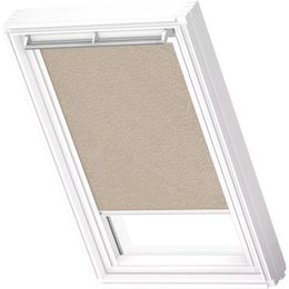 Velux Verdunklungsrollo &raquo;DKL 4579S, Farbe: sandbeige gep.&laquo; verdunkelnd ohne Bohren in F&uuml;hrungsschienen alufarbene F&uuml;hrungsschienen & Griffleiste beige