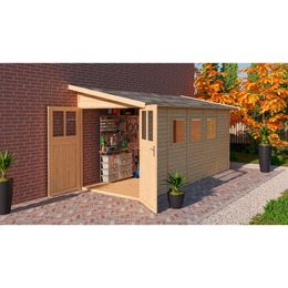 Karibu Gartenhaus &raquo;Wurmberg 5&laquo; terragrau oder naturbelassen beige Holzwerkstoff