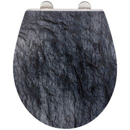 Wenko WC-Sitz &raquo;Slate Rock&laquo; mit Relief, aus antibakteriellem Duroplast silber Duroplast, Edelstahl
