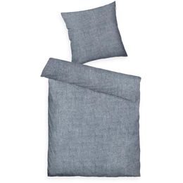 Tom Tailor HOME Bettw&auml;sche &raquo;WOVEN MELANGE in Gr. 135x200cm oder 155x220cm&laquo; 2 Stk. new bedroom, Doppelnaht am Kissen, gewebtes Label blau Flanell, 