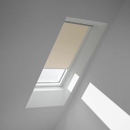 Velux Verdunklungsrollo &raquo;DKL FK08 1085SWL&laquo; verdunkelnd Verdunkelung ohne Bohren in F&uuml;hrungsschienen wei&szlig;e F&uuml;hrungsschienen & Griffleiste beige 