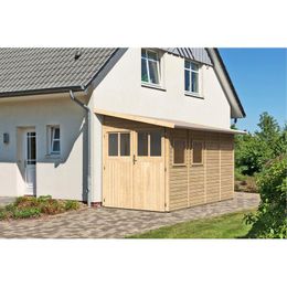 Karibu Gartenhaus &raquo;Wurmberg 4&laquo; terragrau oder naturbelassen beige Holzwerkstoff