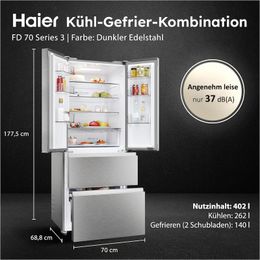 Haier K&uuml;hl-/Gefrierkombination &raquo;HFR3718DNMM&laquo; 177,5 cm hoch 70 cm breit French Door-T&uuml;ren & Easy Access-Gefrierschubladen Total No Frost: Nie wieder abtauen!