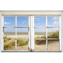 queence Leinwandbild &raquo;Sylt&laquo; D&uuml;ne Fensterblick Meer Natur 1 Stk. tlg. Premium-Leinwandstoff beige Canvas, Holzrahmen