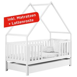 Boxxx Hausbett, Wei&szlig;, Textil, Kiefer, Sperrholz,massiv, H2, 1,1-Zonen, H&ouml;he ca. 11 cm, 90x200 cm, Fsc, nicht verstellbar, Kinder- & Jugendzimmer, Kinderm&ouml;bel, Kinderbetten, Hausbetten