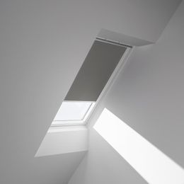 Velux Verdunklungsrollo &raquo;DKL PK10 0705SWL&laquo; verdunkelnd Verdunkelung ohne Bohren in F&uuml;hrungsschienen wei&szlig;e F&uuml;hrungsschienen & Griffleiste grau 
