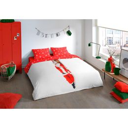 PURE luxury collection Wendebettw&auml;sche &raquo;Santa&laquo; 2 Stk. Mikrofaser, 135x200, 2 Teilig, Rei&szlig;verschluss, Wendeoptik, Weihnachten bunt Microfaser, 
