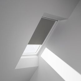 Velux Verdunklungsrollo &raquo;DKL MK12 0705SWL&laquo; verdunkelnd Verdunkelung ohne Bohren in F&uuml;hrungsschienen wei&szlig;e F&uuml;hrungsschienen & Griffleiste grau 