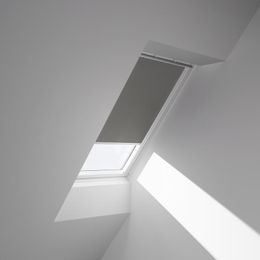 Velux Verdunklungsrollo &raquo;DKL S06 0705SWL&laquo; verdunkelnd Verdunkelung ohne Bohren in F&uuml;hrungsschienen wei&szlig;e F&uuml;hrungsschienen & Griffleiste grau Aluminium