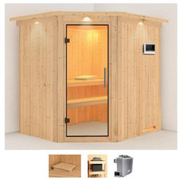 Karibu Sauna &raquo;Siirin&laquo; Set, 9 KW-Ofen mit externer Steuerung beige