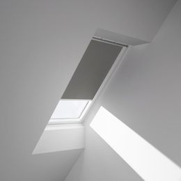 Velux Verdunklungsrollo &raquo;DKL PK06 0705SWL&laquo; verdunkelnd Verdunkelung ohne Bohren in F&uuml;hrungsschienen wei&szlig;e F&uuml;hrungsschienen & Griffleiste grau 