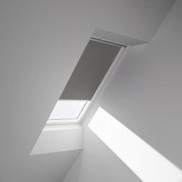Velux Verdunklungsrollo &raquo;DKL M06 0705SWL&laquo; verdunkelnd Verdunkelung ohne Bohren in F&uuml;hrungsschienen wei&szlig;e F&uuml;hrungsschienen & Griffleiste grau Aluminium