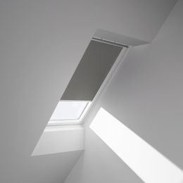 Velux Verdunklungsrollo &raquo;DKL F04 0705SWL&laquo; verdunkelnd Verdunkelung ohne Bohren in F&uuml;hrungsschienen wei&szlig;e F&uuml;hrungsschienen & Griffleiste grau Aluminium