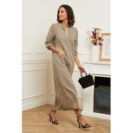 Le Monde du Lin Leinen-Kleid in Taupe - 76% | Gr&ouml;&szlig;e 38/40 | Damen-kleider