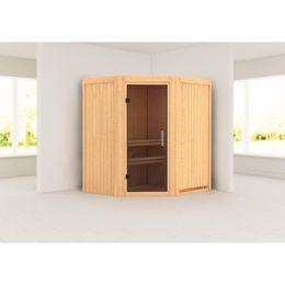 Karibu Sauna &raquo;&raquo;Liyah&laquo; naturbelassen, mit graphitfarbener T&uuml;r&laquo; Set, in verschiedenen Ausf&uuml;hrungen erh&auml;ltlich, 9 KW Ofen mit externe Strg beige