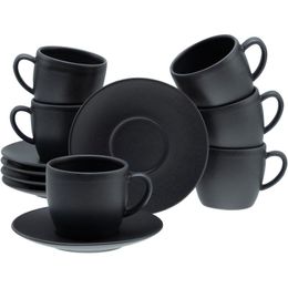 Creatable Cappuccinotasse &raquo;Soft Touch Black&laquo; 12-teiliges Set, mit Untertasse schwarz Steinzeug