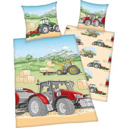 Herding's Young Collection Kinderbettw&auml;sche &raquo;Traktor&laquo; mit tollem "Traktor" Motiv bunt Flanell, Obermaterial: 100% Baumwolle