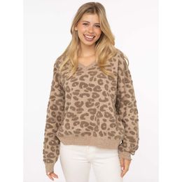 Zwillingsherz Damen Strickpullover &raquo;"3D Leo"&laquo; mit erhabenem Leomsuter beige L/XL