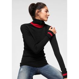 AJC Damen AJC Rollkragenpullover Feinstrick mit trendy Kontraststreifen schwarz 32/34 (XS)