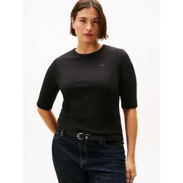 Tommy Hilfiger Curve Damen Kurzarmshirt &raquo;CRV SLIM 5X2 RIB C-NK 1/2 SLV&laquo; in gro&szlig;en Gr&ouml;&szlig;en, in gerippter Struktur schwarz 52