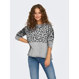 Only Damen Only Rundhalspullover &raquo;ONLJADE ANIMAL LS O-NECK NOOS KNT&laquo; Kunstfaser, regular fit grau XS