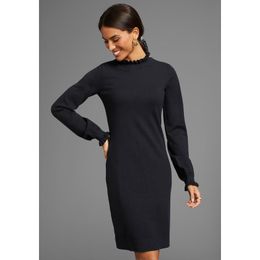 Laura Scott Damen Strickkleid Ohne Taschen aus Viskosemischung mit femininem R&uuml;schendetail schwarz 46, N-Gr