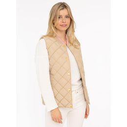 Zwillingsherz Damen Steppweste &raquo;"Classic Diamond"&laquo; Kn&ouml;pfe, Stehkragen, Eingriffstaschen, modisch, Kontrastdeteils beige L