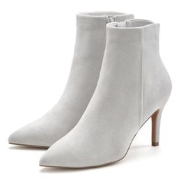 Lascana Damen Lascana High-Heel-Stiefelette in spitzer Form & Pfennigabsatz, Rei&szlig;verschluss Stiefel VEGAN grau 39