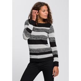 AJC Damen AJC Strickpullover mit U-Boot Ausschnitt und tollem Streifendesign schwarz 36/38 (S)