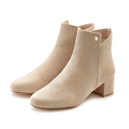 Lascana Damen Lascana Stiefelette mit bequemen Blockabsatz, Ankle Boots, Stiefel VEGAN beige 39