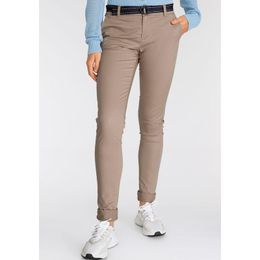 AJC Damen AJC Chinohose in l&auml;ssiger Form mit konstrastfarbendem G&uuml;rtel beige 34, N-Gr