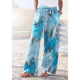 Buffalo Damen Palazzohose mit Animalprint und elastischem Bund, Schlupfhose, Stoffhose blau 36, N-Gr