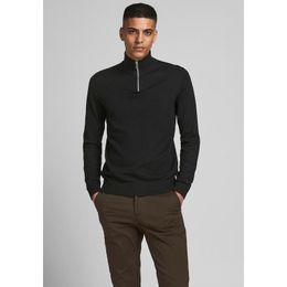Jack & Jones Jack & Jones Herren Strickpullover &raquo;EMIL KNIT HALF ZIP&laquo; mit kurzem Rei&szlig;verschluss im Troyer-Look schwarz XS