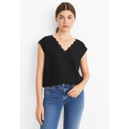 Pieces Damen Pieces Kurzarmshirt &raquo;PCKAMALA LACE V-NECK TEE JRS NOOS BC&laquo; schwarz XS