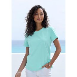 Beach Time Beachtime Damen T-Shirt &raquo;mit modischem Schlitz am Saum&laquo; aus hochwertiger Baumwoll-Qualit&auml;t blau 32/34