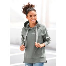 ELBSAND Damen Kapuzensweatshirt &raquo;Svana&laquo;, mit Logoprint, bequemer Hoodie, seitliche Schlitze gr&uuml;n L (40)