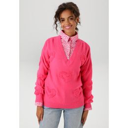 Aniston Casual Damen Aniston CASUAL Strickpullover mit 3D-Effekt durch eingestrickte Herzen pink 36