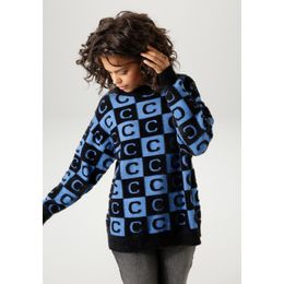 Aniston Casual Damen Aniston CASUAL Strickpullover mit extravaganten 2-farbigen Quadraten blau 36