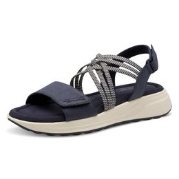 Tamaris Damen Keilsandalette , Plateau, Bequemschuh, Sandale mit elastischen, &uuml;berkreuzten Riemchen blau 39
