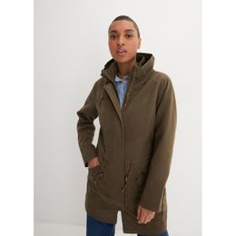 bonprix Damen bonprix Parka &raquo;Baumwoll-Kurzparka mit Stehkragen, talliert&laquo; mit Kapuze taillierte Passform, mit Stehkragen und Tunnelzug gr&uuml;n 46
