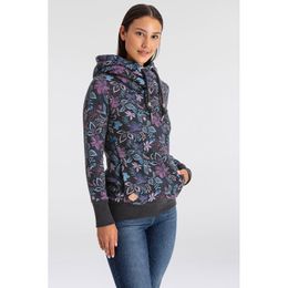 Ragwear Damen Kapuzensweatshirt &raquo;GRIPY FLOWERS O&laquo;, Hoodie mit floralem All Over-Druck schwarz XXL