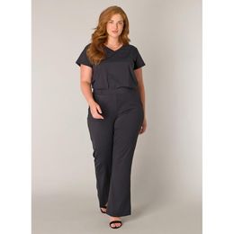 Base Level Curvy Damen Stoffhose &raquo;Lori&laquo; Sommerhose mit Stetch und leichtem Schlag schwarz 48, L&auml;nge 32